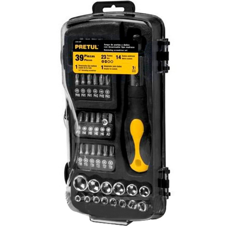 Juego De Ratchet, Copas Y Puntas 39 Piezas Pretul |Ferreco